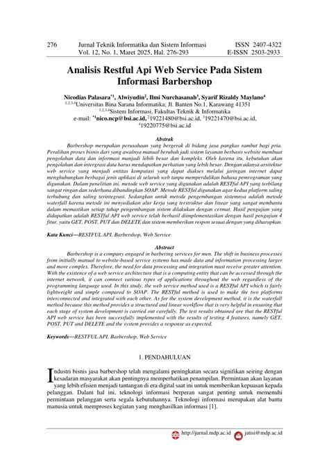 Pdf Analisis Restful Api Web Service Pada Sistem Informasi Barbershop