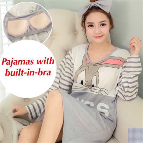 Instock Womens Pajamas Nightwear With Built In Bra Shelf Bra