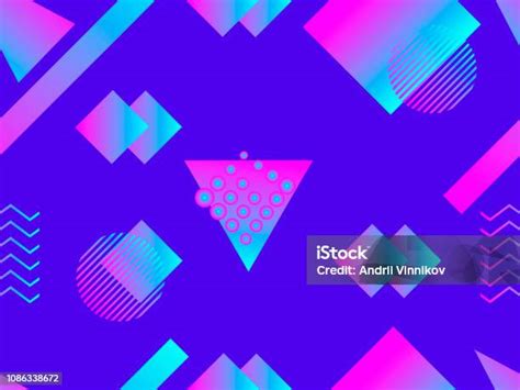 추상 완벽 한 패턴입니다 홀로그램 기하학적 도형 그라디언트 80 년대의 복고풍 스타일 멤피스 디자인 배경입니다 벡터 일러스트