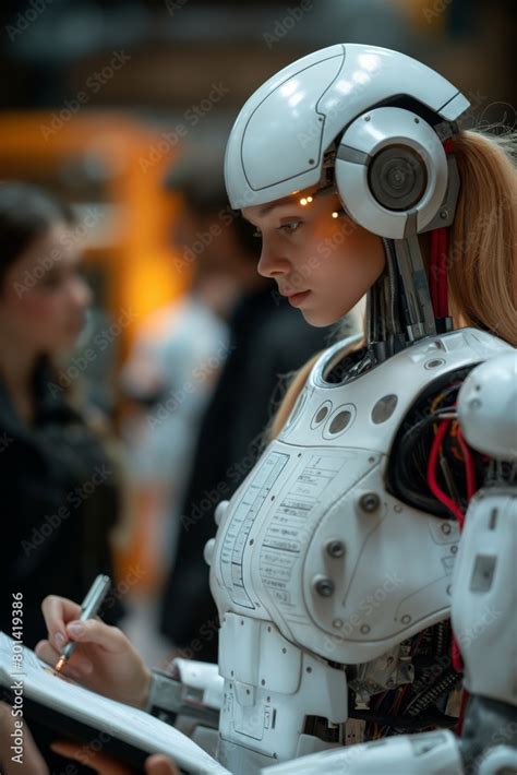 Female Humanoid Robot With Intricate Design Teaches Mathematics To