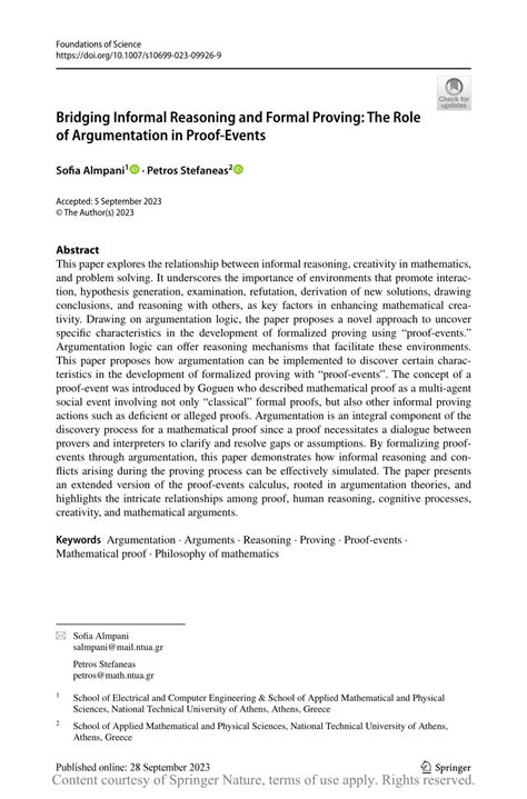 Pdf Bridging Informal Reasoning And Formal Proving The Role Of