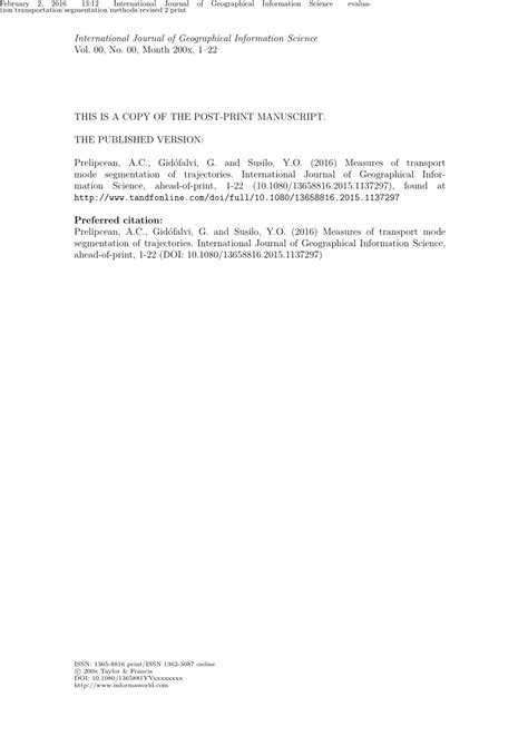 Pdf Measures Of Transport Mode Segmentation Of Trajectories