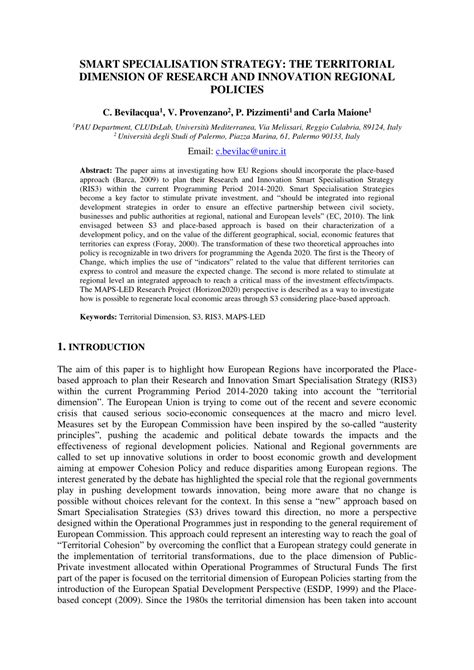 Pdf Smart Specialisation Strategy The Territorial Dimension Of Research And Innovation
