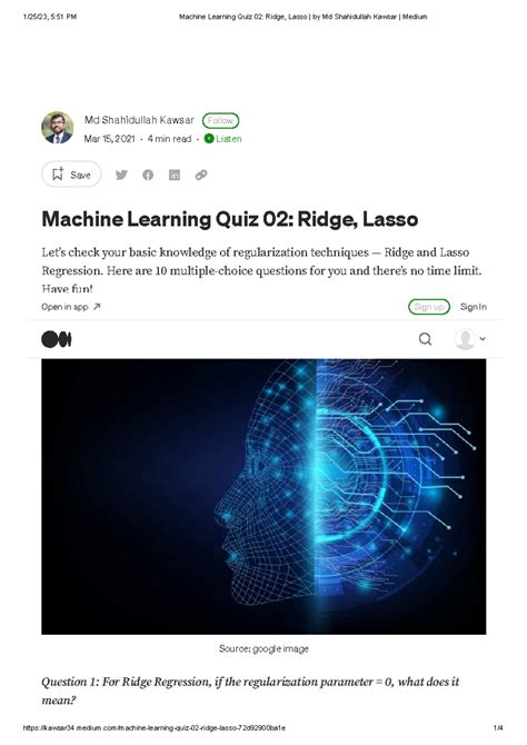 Machine Learning Quiz 02 Ridge Lasso By Md Shahidullah Kawsar Medium