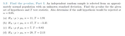 solved 5 3 find the p value part i an independent random