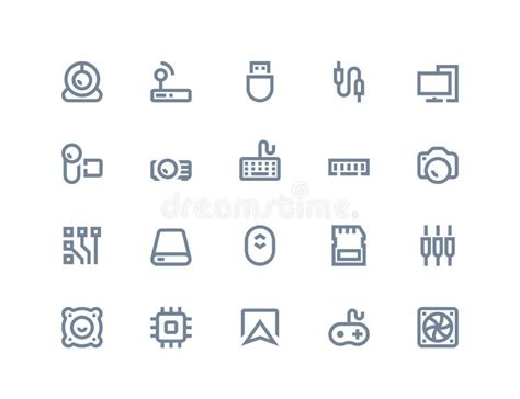 Computer Components Icons Line Series Stock Vector Illustration Of Camcorder Joystick