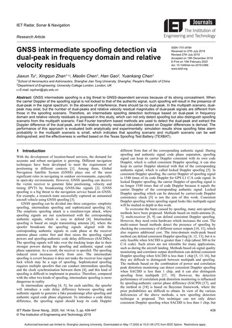 Pdf Gnss Intermediate Spoofing Detection Via Dual Peak In Frequency Domain And Relative