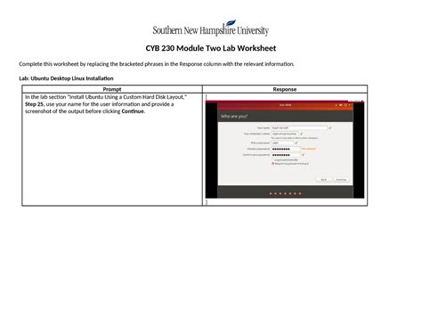 CYB 230 Module Two Lab Worksheet CYB 230 Module Two Lab Worksheet Complete This Worksheet By