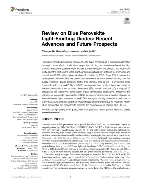 Pdf Review On Blue Perovskite Light Emitting Diodes Recent Advances