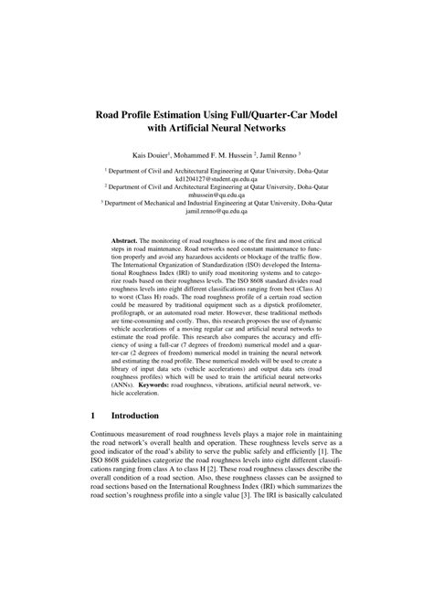 Pdf Road Profile Estimation Using Fullquarter Car Model With