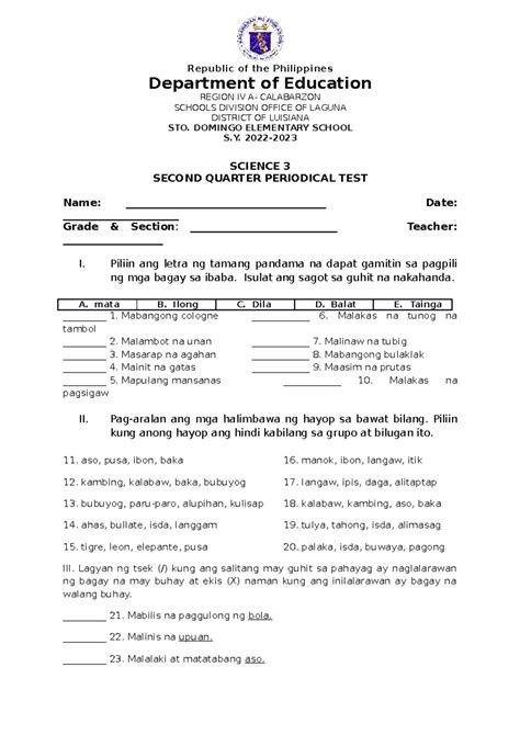 Grade 2 1st Periodical Test Dep Education