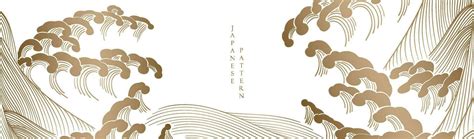 Hand Drawn Gold Wave With Japanese Pattern Vector Oriental Decoration With Banner Design Flyer