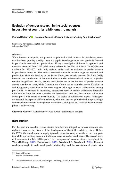 Pdf Evolution Of Gender Research In The Social Sciences In Post
