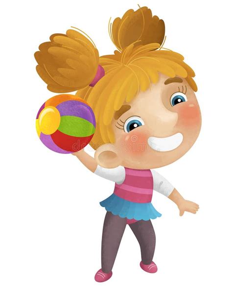 Cartoon Scene With Young Girl Having Fun Playing Dancing With Colorful Ball Ballet Leisure Free