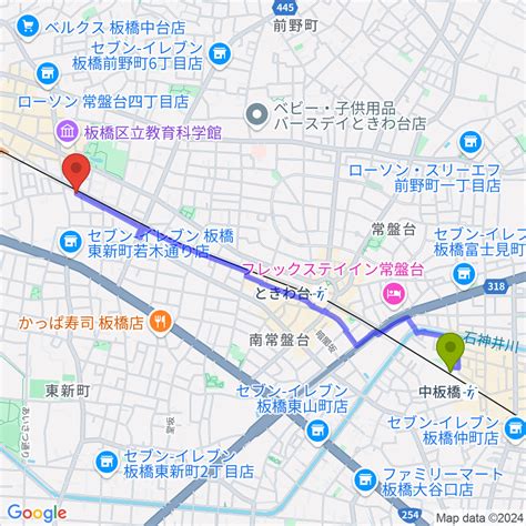 中板橋駅からえにしおんがくきょうしつへのルートマップ Mdata