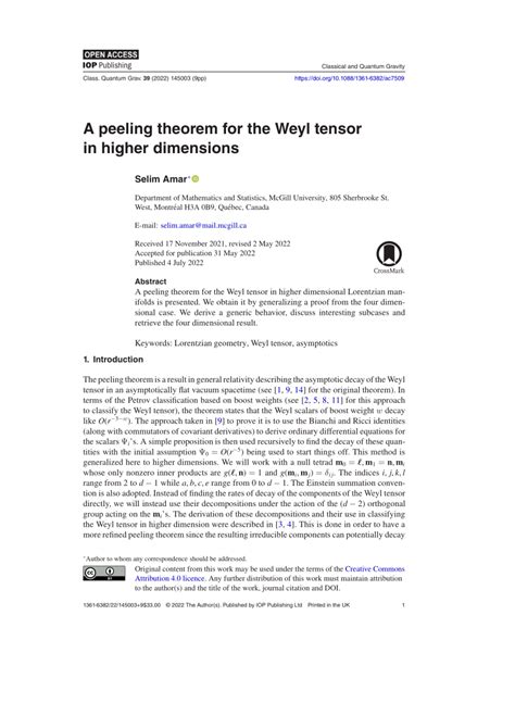 Pdf A Peeling Theorem For The Weyl Tensor In Higher Dimensions