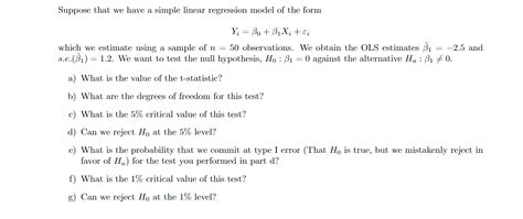 Solved Suppose That We Have A Simple Linear Regression Model