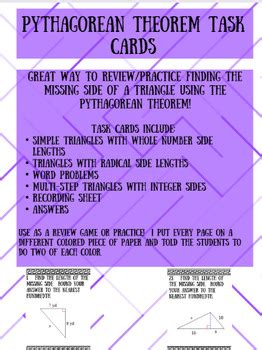 Pythagorean Theorem Task Cards By M Stouts Math TPT