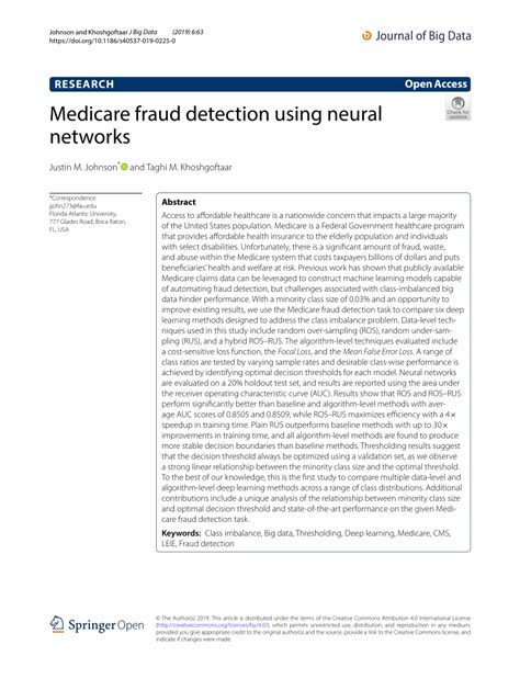 Pdf Medicare Fraud Detection Using Neural Networks