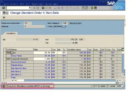 Sap Solve The Pricing Error Mandatory Condition Mwst Is Missing
