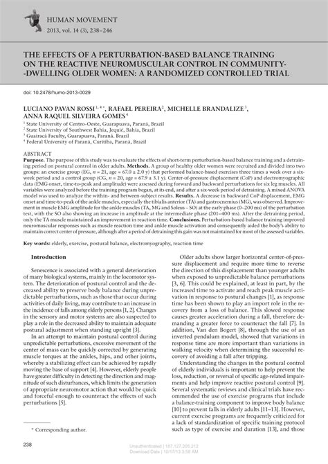 Pdf The Effects Of A Perturbation Based Balance Training On The Reactive Neuromuscular Control