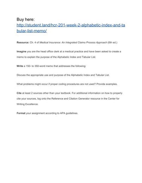 Hcr 201 Week 2 Alphabetic Index And Tabular List Memo