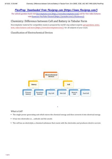 SOLUTION Chemistry Difference Between Cell And Battery Studypool