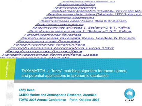 Ppt Taxamatch Fuzzy Matching Algorithm For Taxon Names And Its