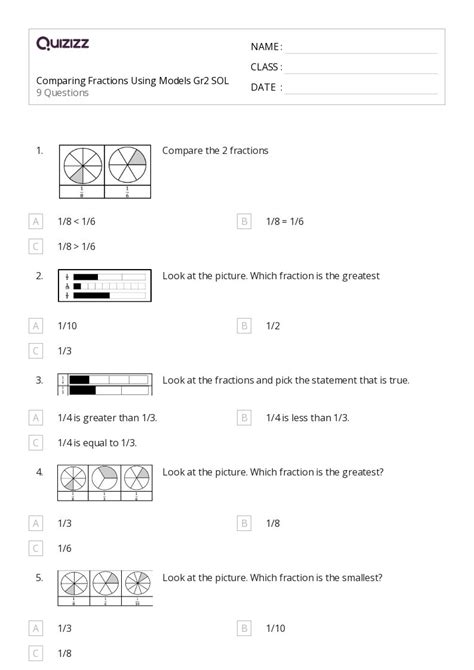 50 Comparing Fractions Worksheets For 2nd Grade On Quizizz Free And Printable