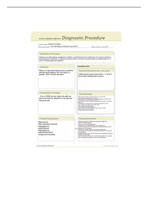 Nur 207 Glucose Tolerance Test Diagnostic Procedure Template Nursing 207 Stuvia Us