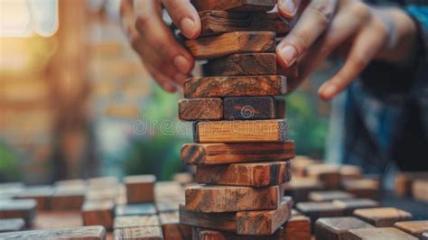 A Person Stacking Wooden Blocks On Top Of Each Other Ai Stock Image