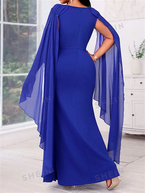 Shein Lady Plus Size Fall Clothes Elegant Commuting Blue Dress Formal