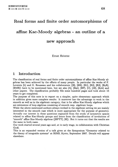 Pdf Real Forms And Finite Order Automorphisms Of Affine Kac Moody
