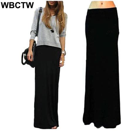 Wbctw Solid Black Skirts Fashion Women Casual Long Skirt Plus Size Maxi
