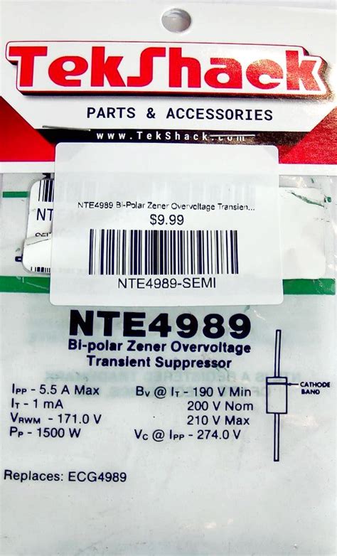 Nte4989 Bi Polar Zener Overvoltage Transient Suppressor Tekshack