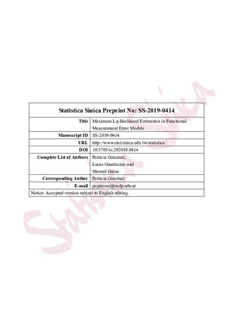 Pdf Maximum Lq Likelihood Estimation In Functional Measurement Error Models