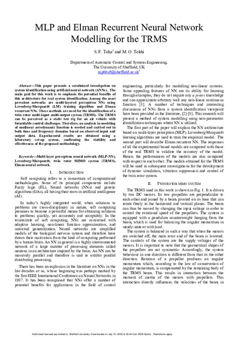 Pdf Mlp And Elman Recurrent Neural Network Modelling For The Trms