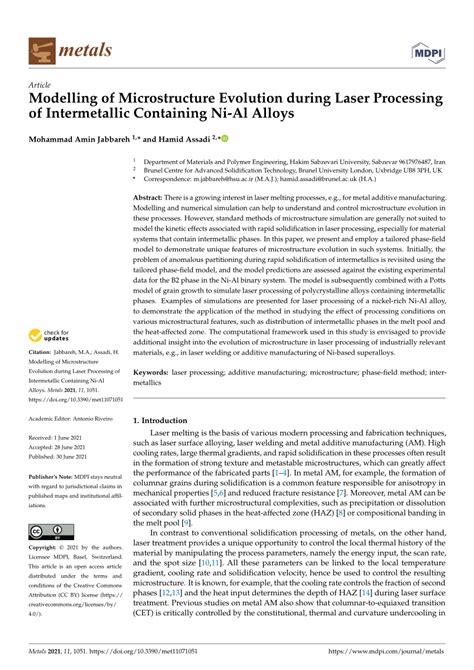 Pdf Modelling Of Microstructure Evolution During Laser Processing Of Intermetallic Containing