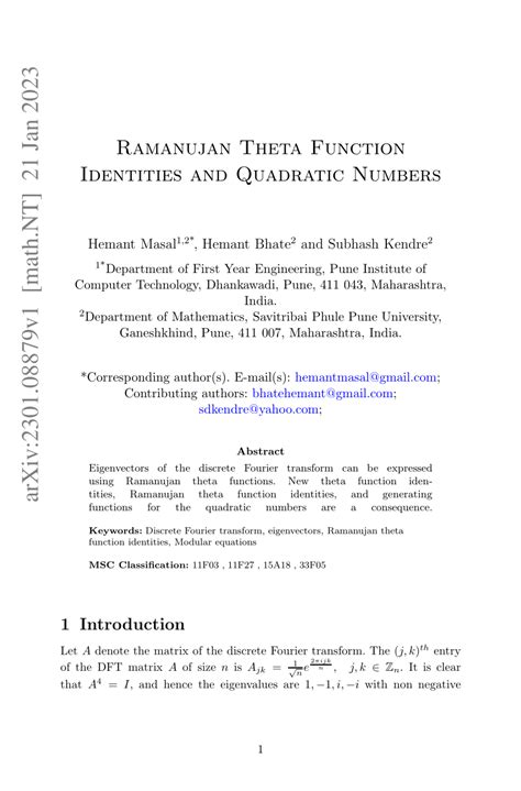 Pdf Ramanujan Theta Function Identities And Quadratic Numbers