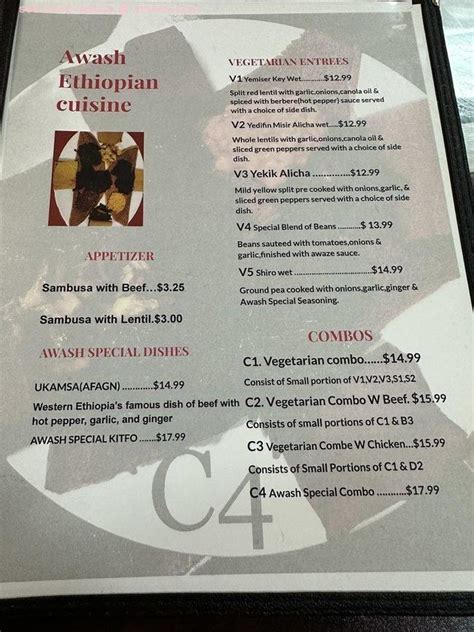 Online Menu Of Awash Ethiopian Cuisine Restaurant Lancaster