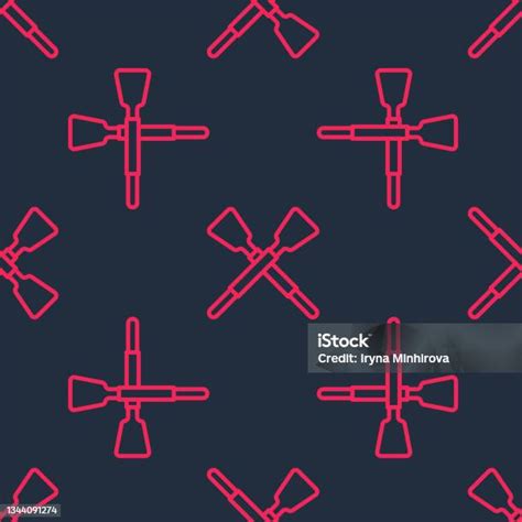 빨간색 선 교차 노 또는 패들 보트 아이콘 검은 배경에 절연 원활한 패턴 벡터 강에 대한 스톡 벡터 아트 및 기타 이미지 강 경쟁 고무 보트 Istock