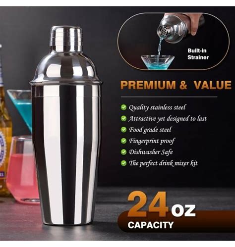 칵테일 쉐이커 세트set 바텐더 키트 26피스 대원목 스탠드가 있는 스테인리스 스틸 바 도구 악세서리가 티몬