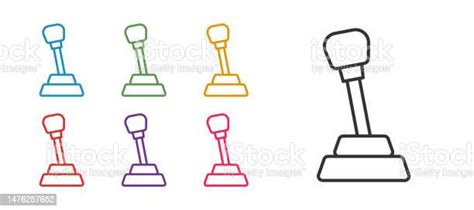 흰색 배경에 격리된 라인 기어 시프터 아이콘을 설정합니다 수동 변속기 아이콘입니다 아이콘을 다채롭게 설정하십시오 벡터 개념에