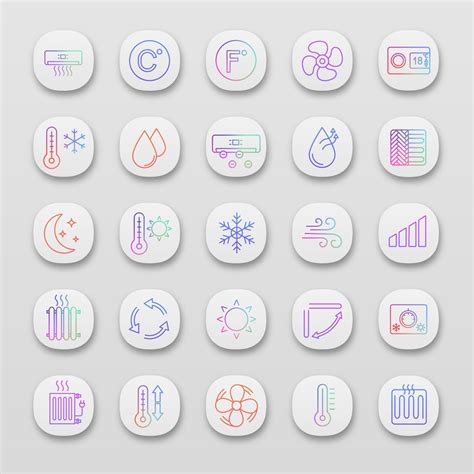 Air Conditioning App Icons Set Ui Ux User Interface Air Heating Humidification Ionization