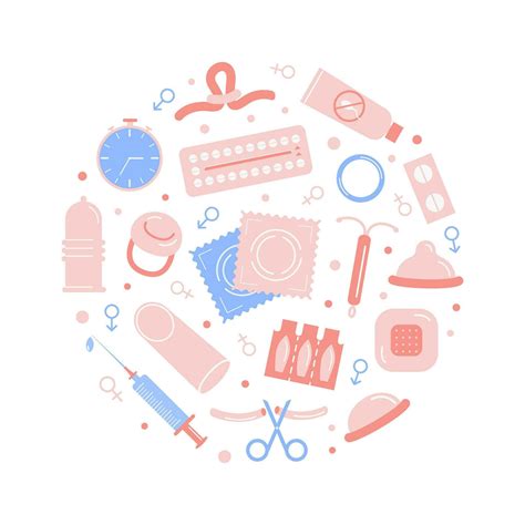 Birth Control Methods Banner Or Card Contraception Colored Flat Icons