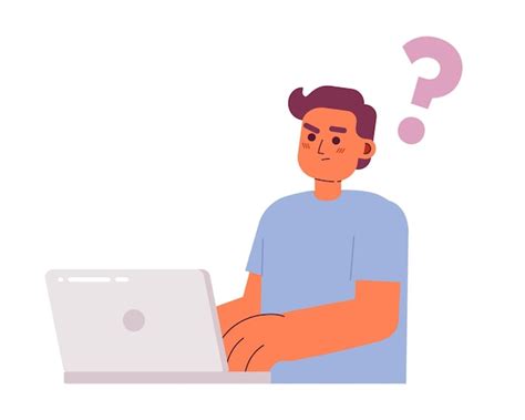 premium vector confused male programmer with laptop semi flat color