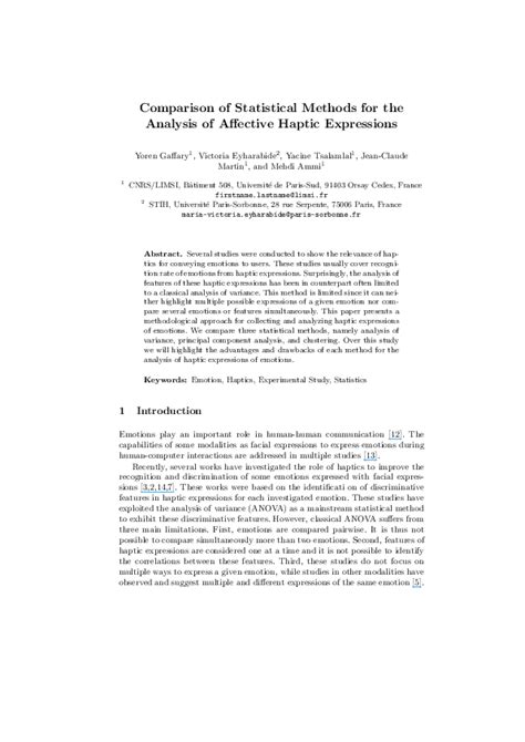 Pdf Comparison Of Statistical Methods For Analysis Of Affective Haptic Expressions