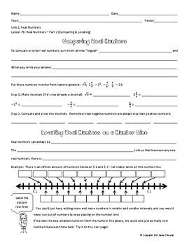 Comparing Ordering Real Numbers Guided Notes Assignment By Mrs O S Classroom