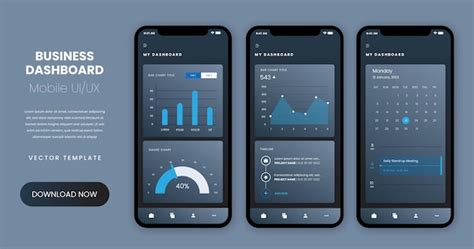Premium Vector Business Dashboard App Screens Design Vector Template Mobile Application Ux Ui