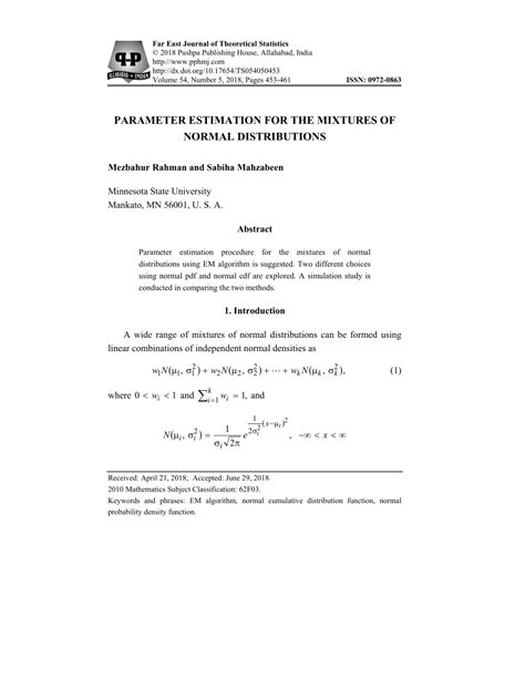 Pdf Parameter Estimation For The Mixtures Of Normal Distributions